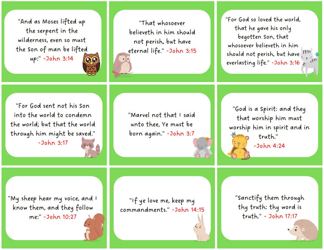 Scripture Memory Cards for Kids. 18 Salvation Bible Verse Cards PDF ...