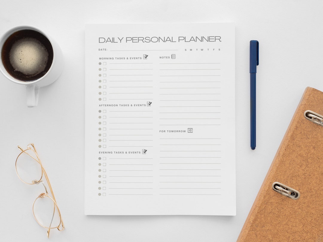 Daily Personal Planner, Instant Printable Download, Minimal ...