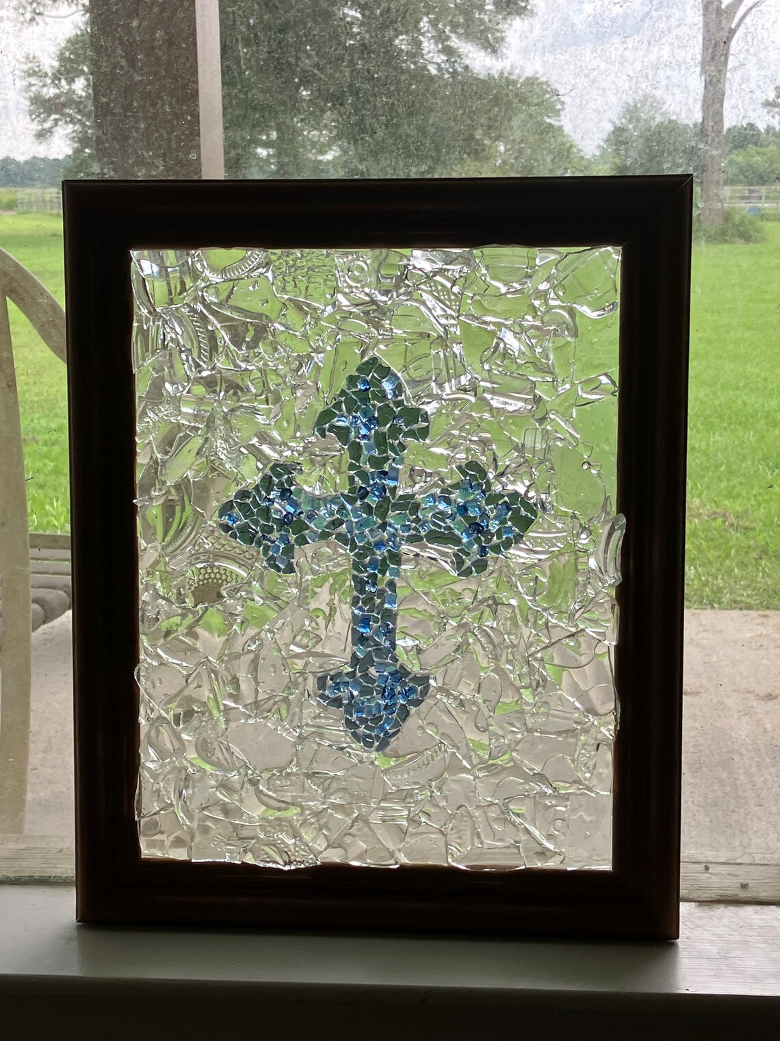 Religious Blue Glass Cross Mosaic Wall Art, Upcycled Glass - Etsy