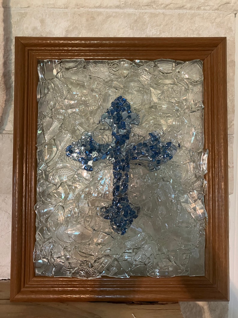 Religious Blue Glass Cross Mosaic Wall Art, Upcycled Glass - Etsy