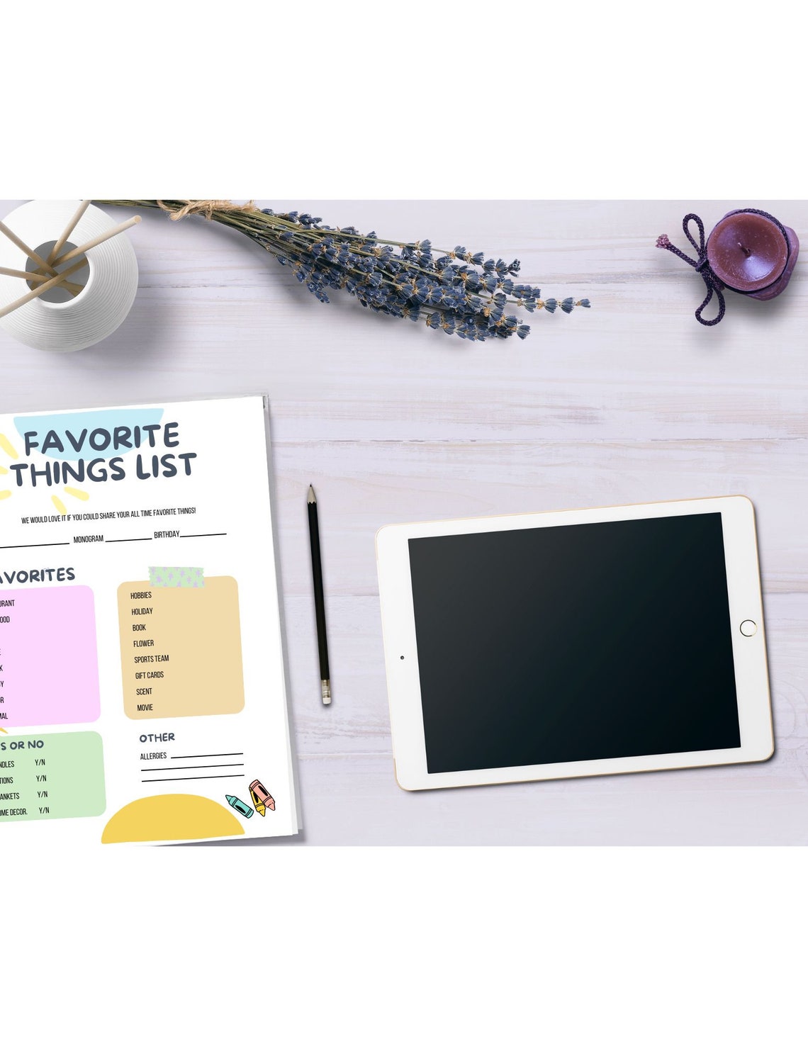 Favorite Things List Fillable Favorite Things List Co-worker ...