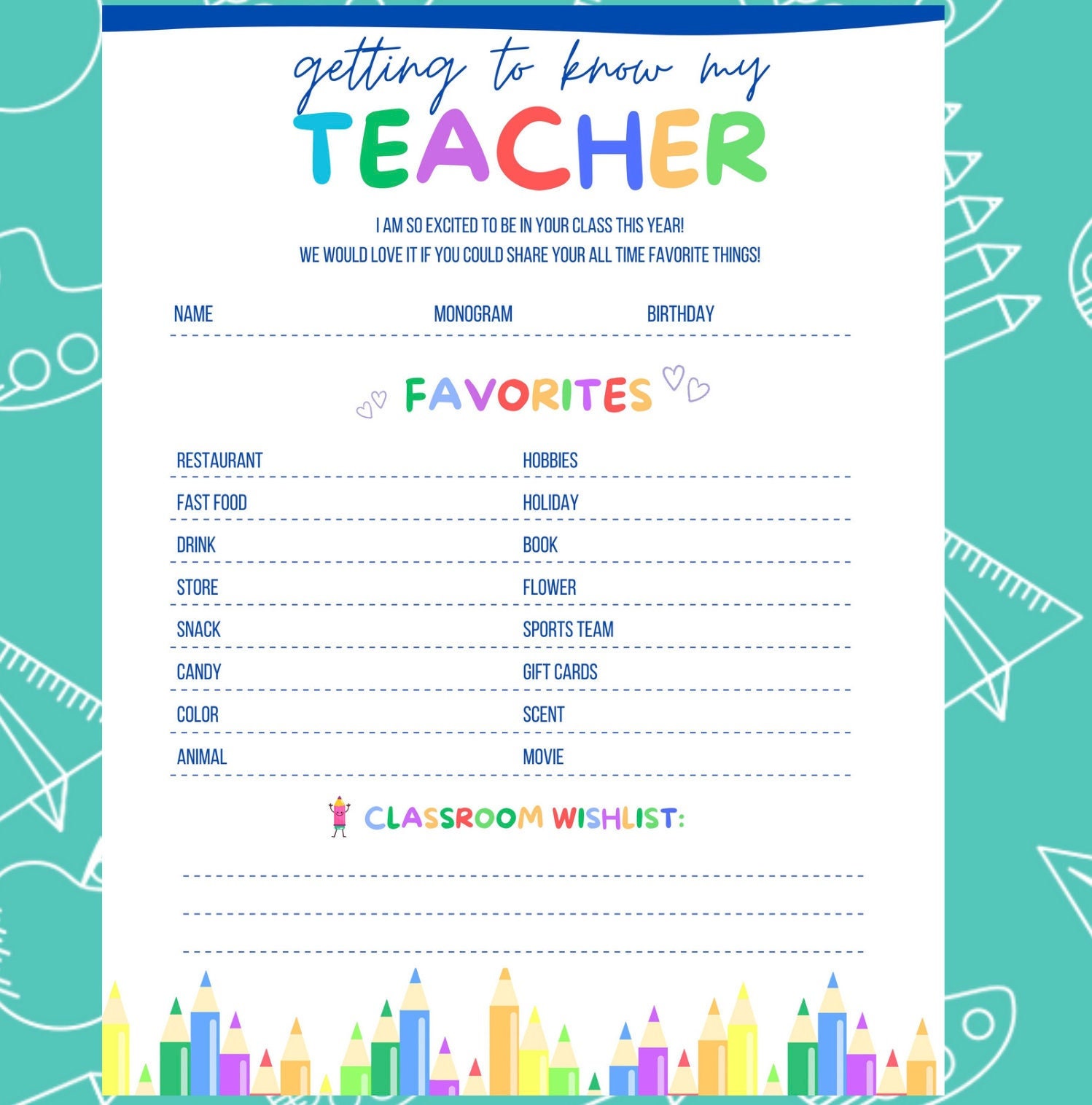 All About My Teacher, Getting to Know My Teacher, Meet the Teacher ...