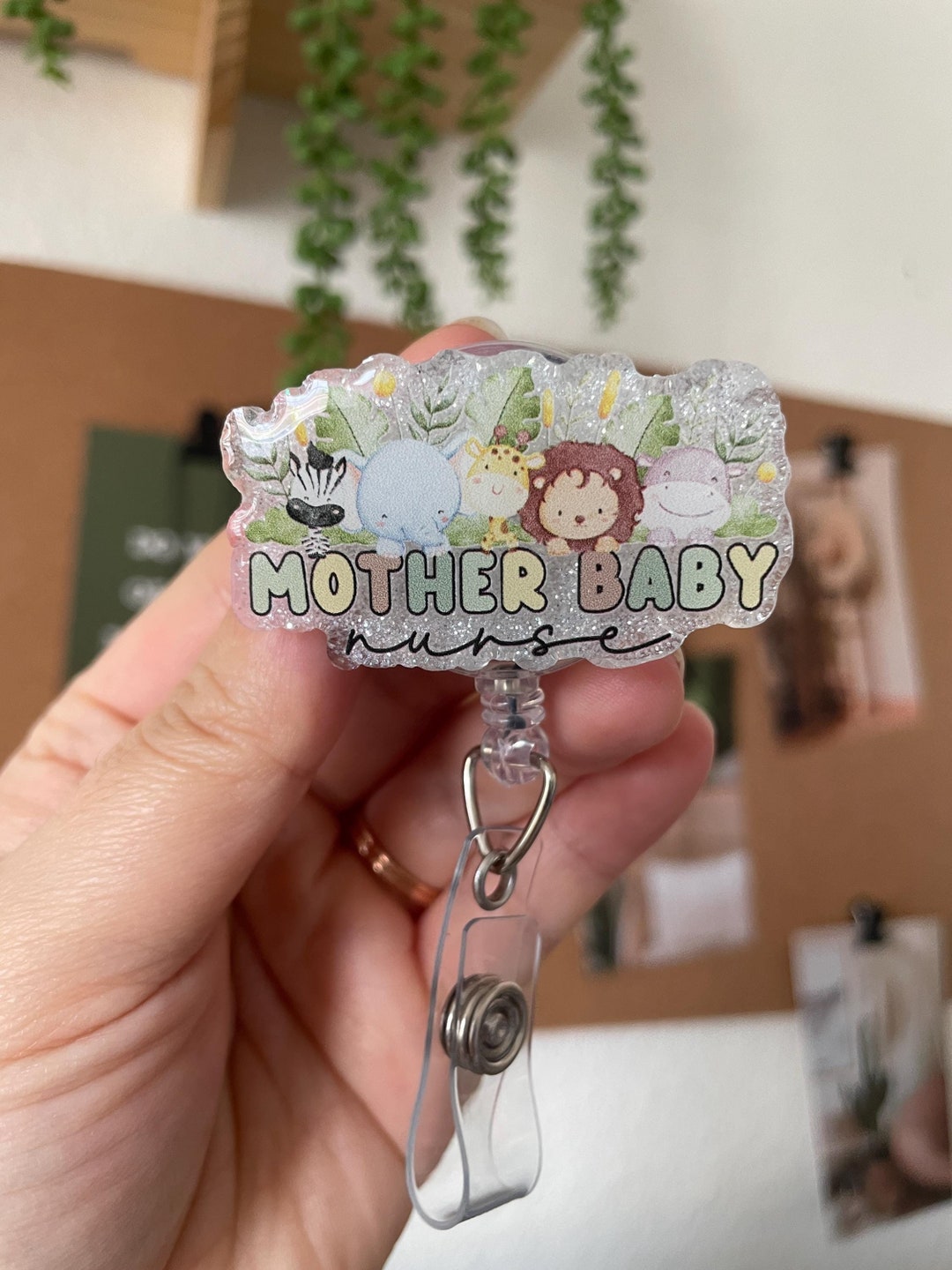 Safari Mother Baby Unit Badge Reel Mother-baby Rn Badge Gift for Mother ...