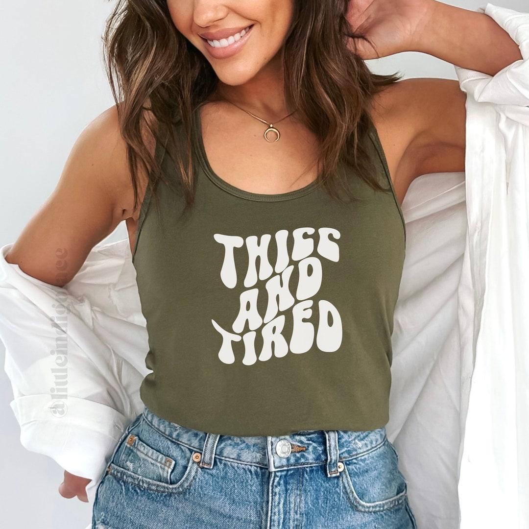 Thicc and Tired Tank Top Thicc and Tired Funny Workout Tank - Etsy