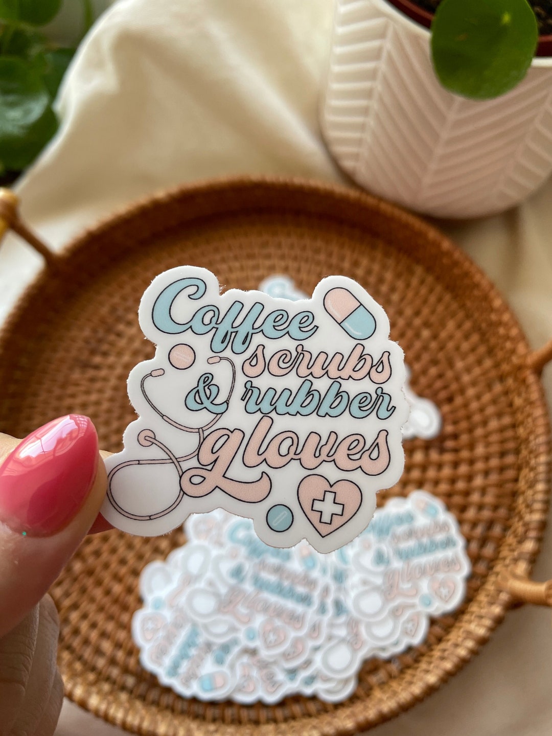 Funny Nurse Sticker, Coffee Scrubs Rubber Gloves Sticker, Nursing ...