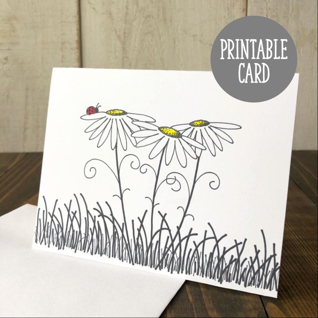 Daisies and Ladybug / Digital Printable Greeting Card / Virtual Card ...