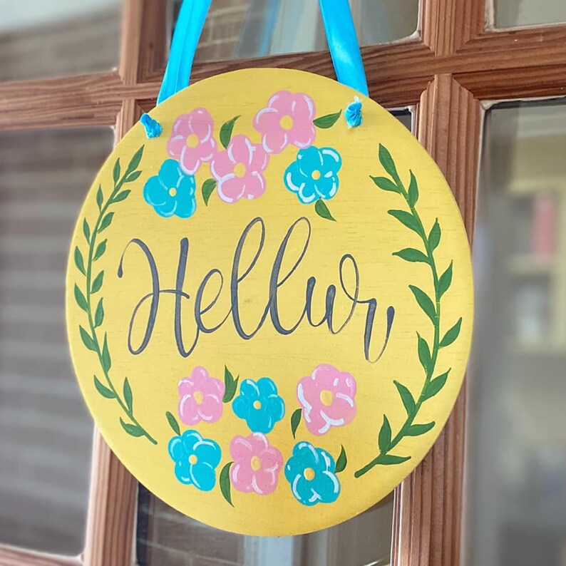 Hellur Round Hand-painted Wood Door Hanger Sign From Madea - Etsy