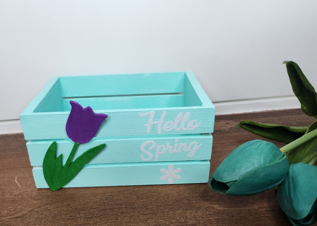 Hand-painted Spring Wooden Box: Tulip Decor, Mini Crate (5") - Etsy