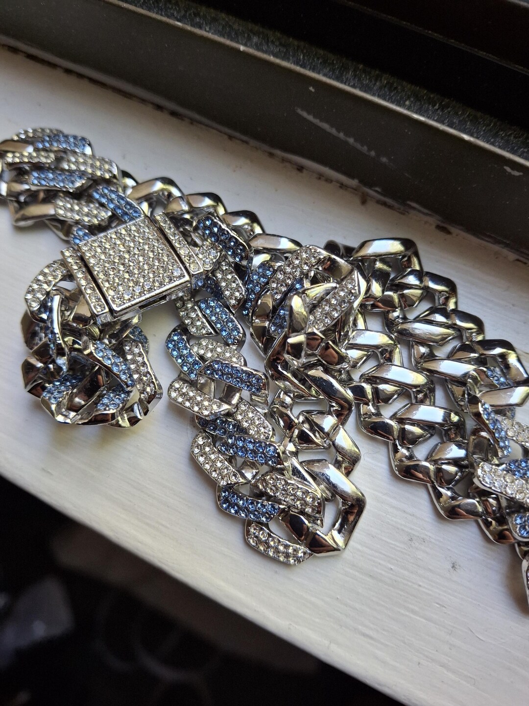 Iced Out White and Blue Cuban Chain - Etsy