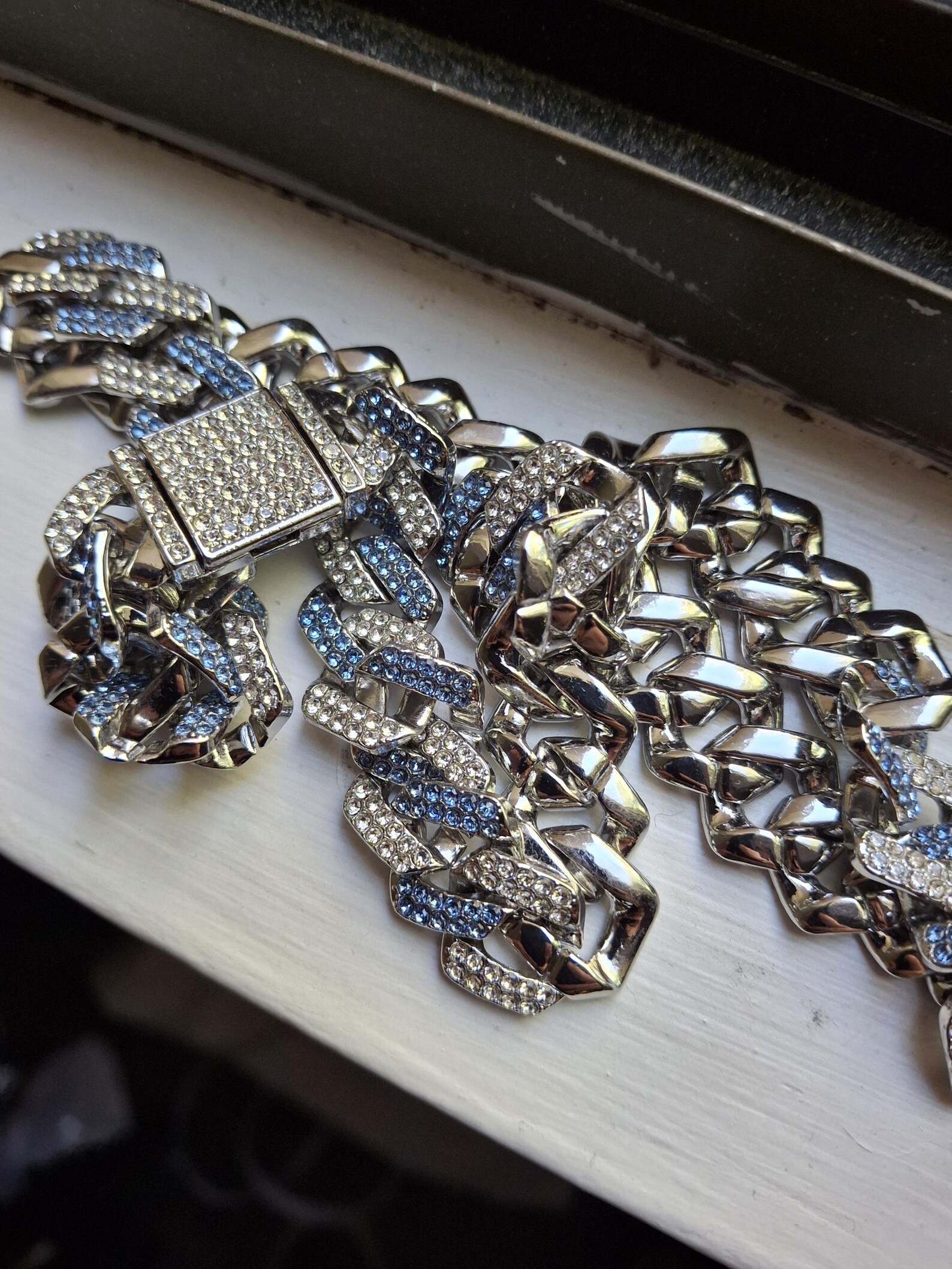 Iced Out White and Blue Cuban Chain - Etsy