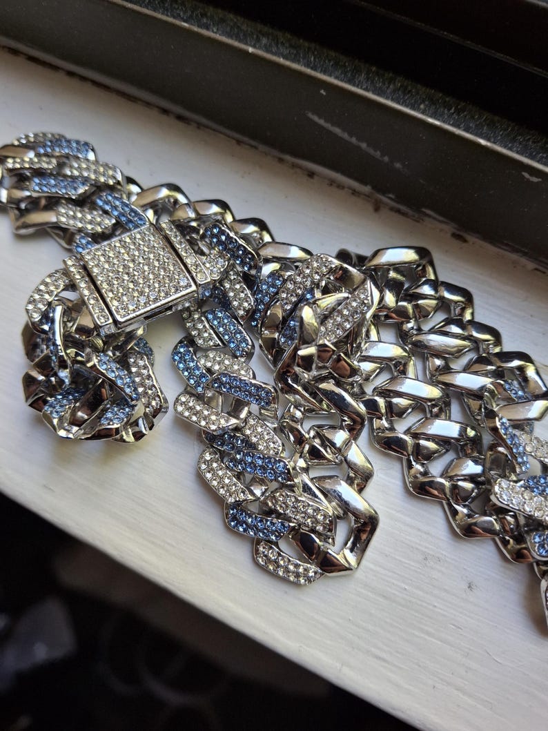 Iced Out White and Blue Cuban Chain - Etsy