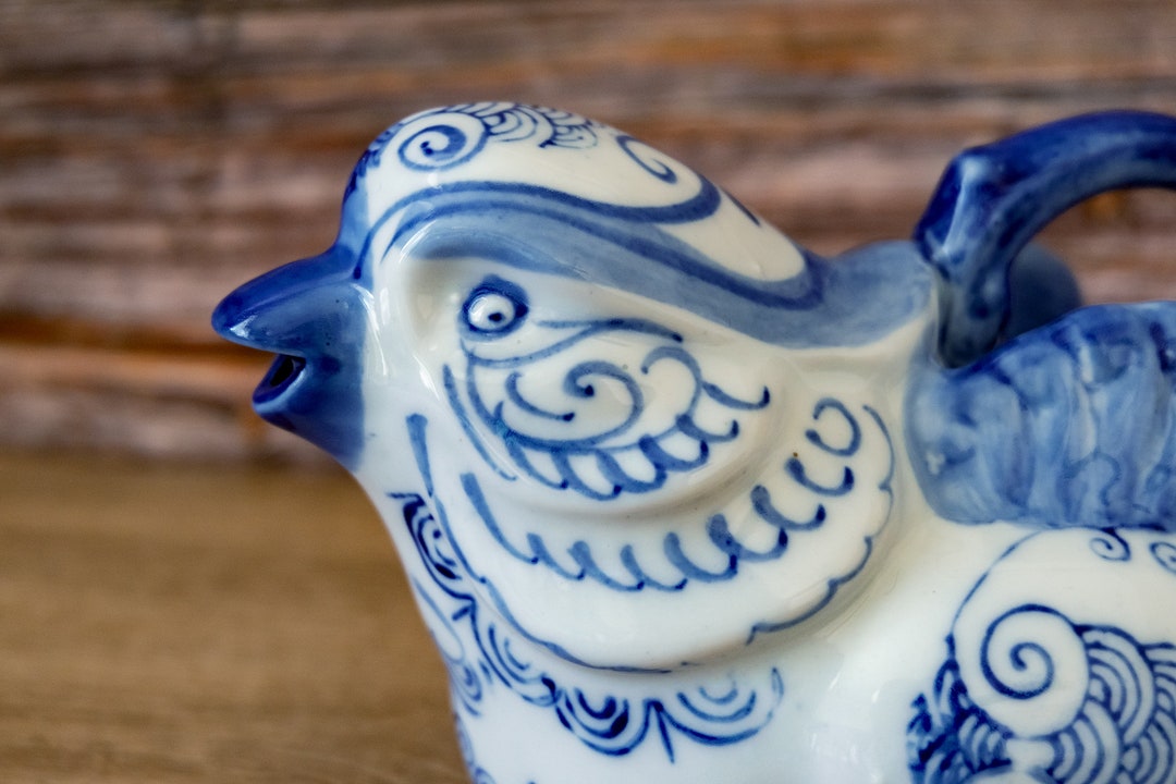 Vintage Chinese Blue and White Phoenix Teapot, Hand-painted - Etsy