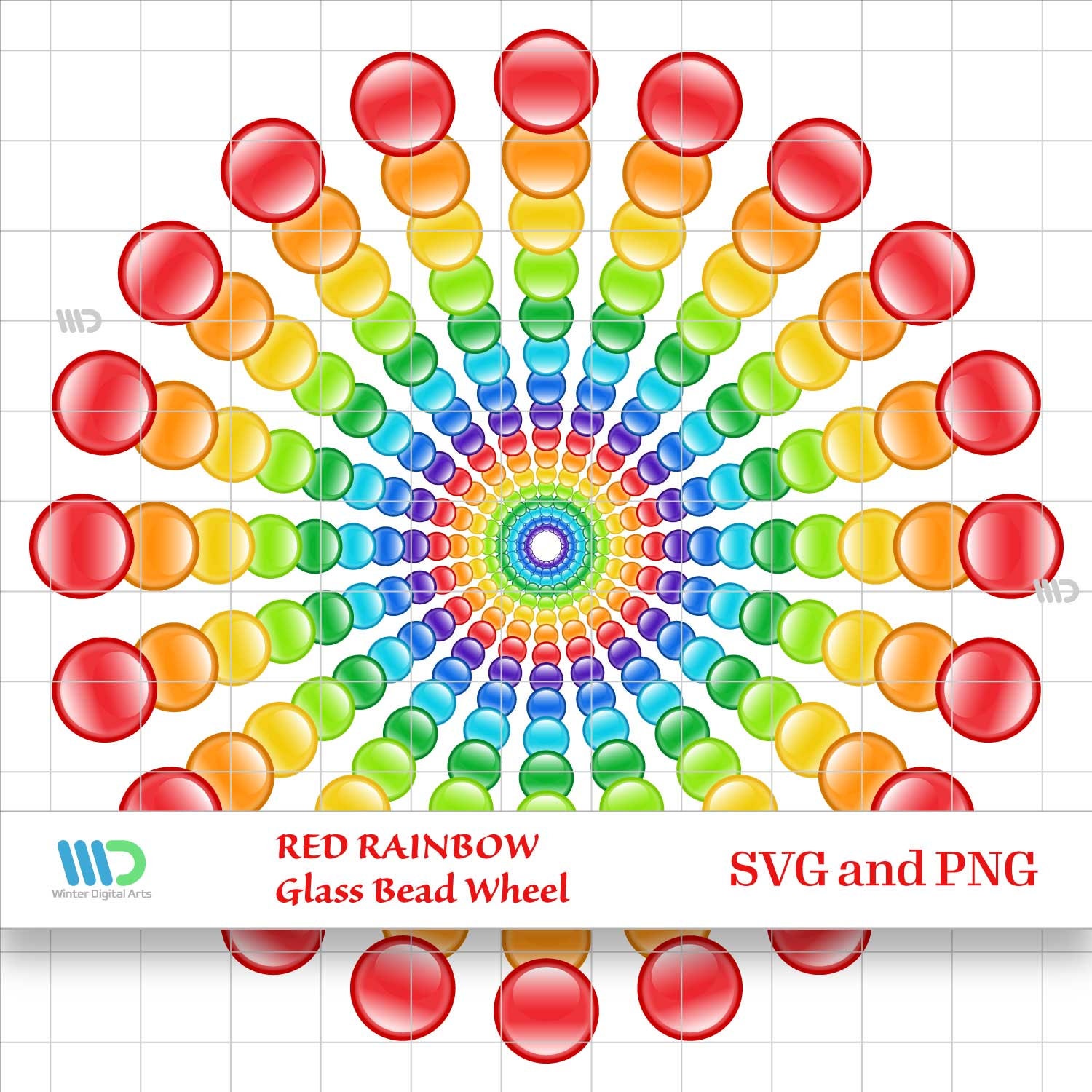 Red SVG and PNG Rainbow Glass Bead Wheel. Digital Downloads for Clip ...