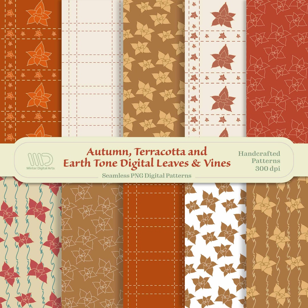 Leaf and Vine Seamless Digital Patterns - Sienna, Auburn and Terracotta ...