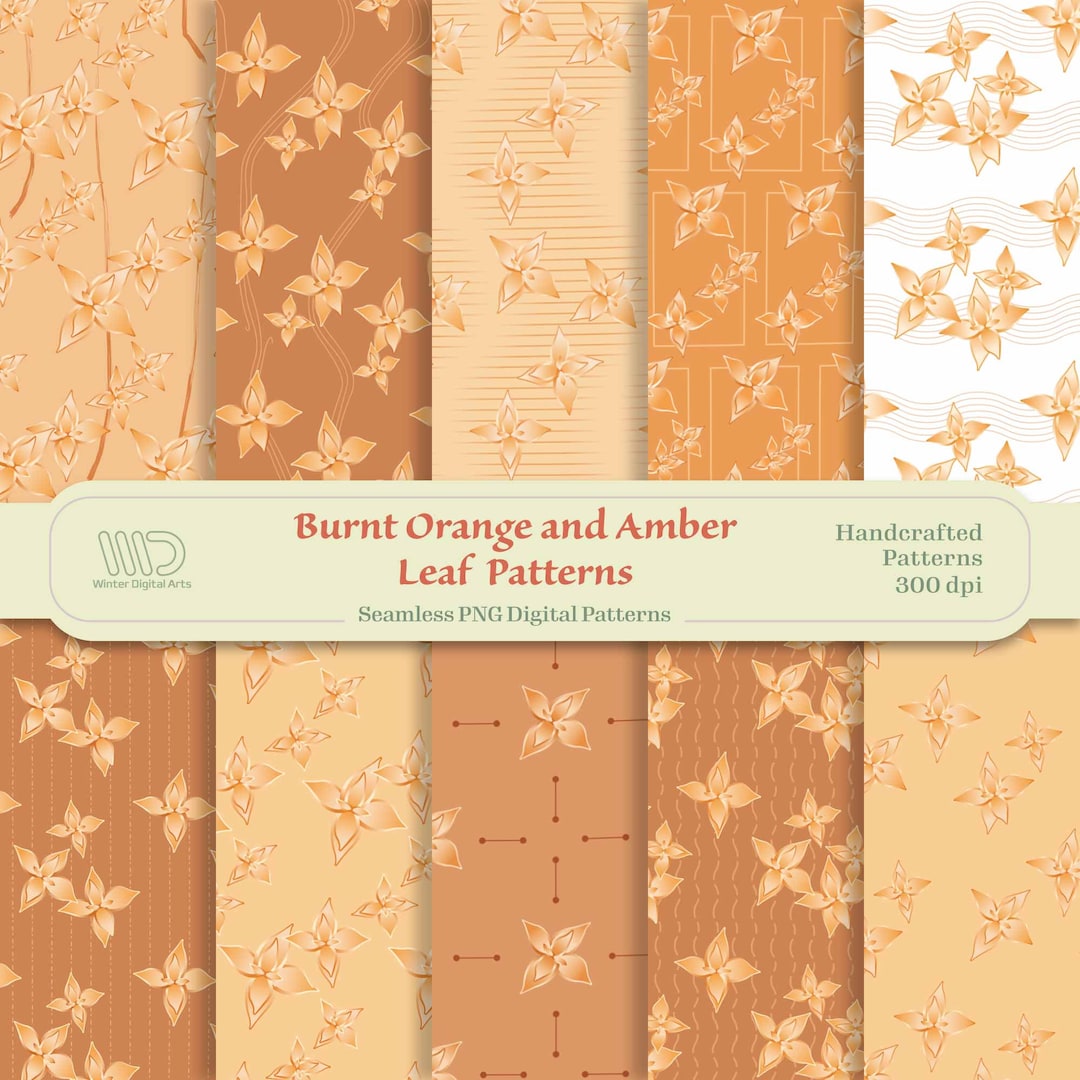 Burnt Orange Seamless Digital Leaf Patterns – PNG Designs in Burnt ...