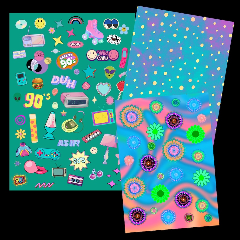 90s Digital Junk Journal Kit, Background Paper, Retro Theme, Digital ...