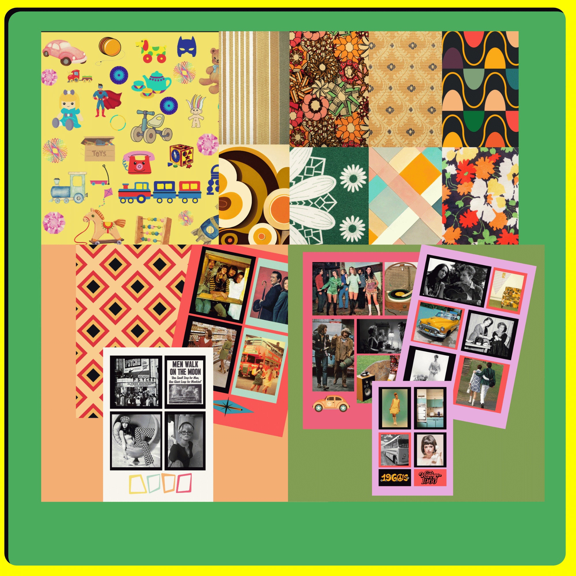 1960's Digital Craft Bundle, 1960s Backgrounds, Digital Paper, Junk ...