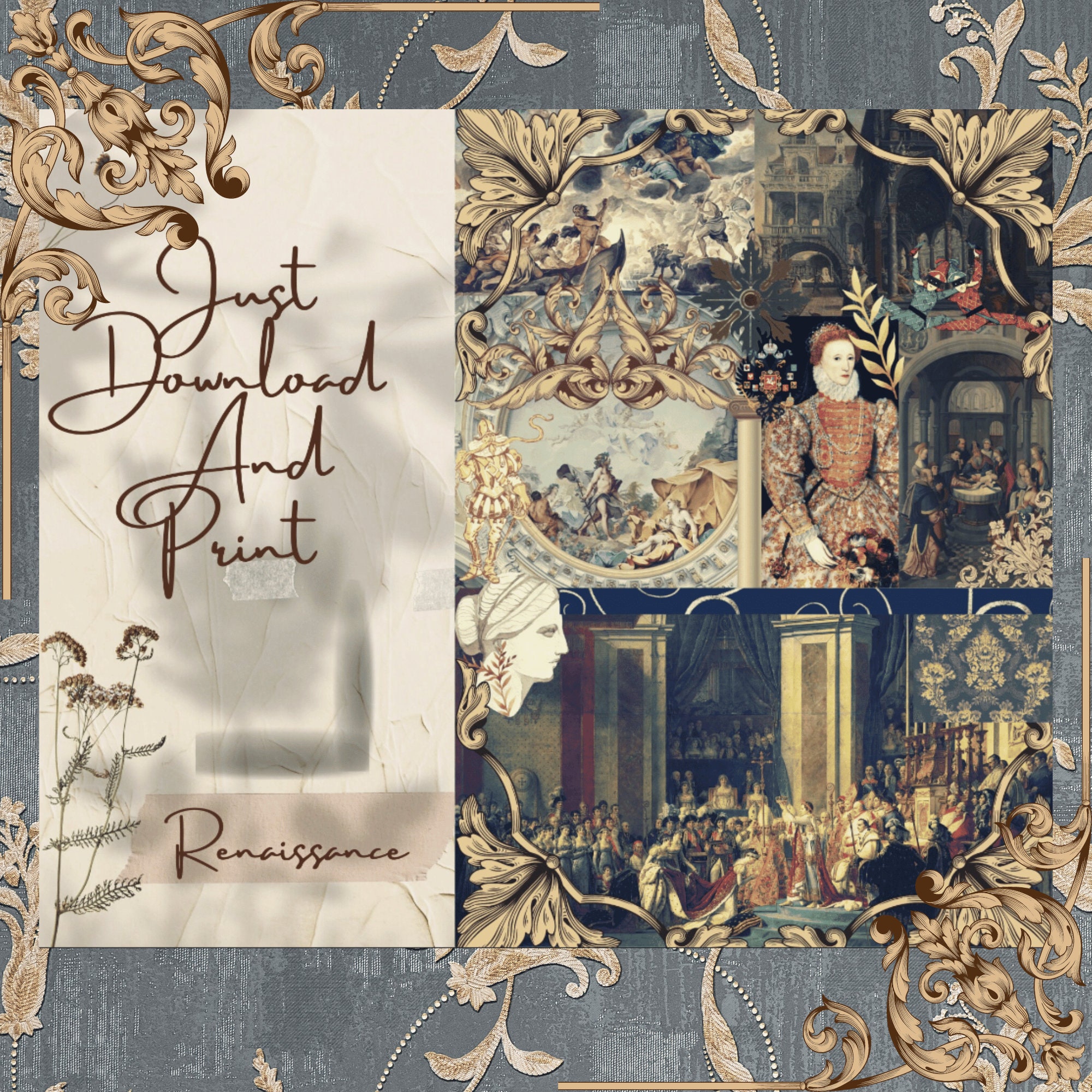 Printable Renaissance Collage Sheets, Digital Junk Journal ...