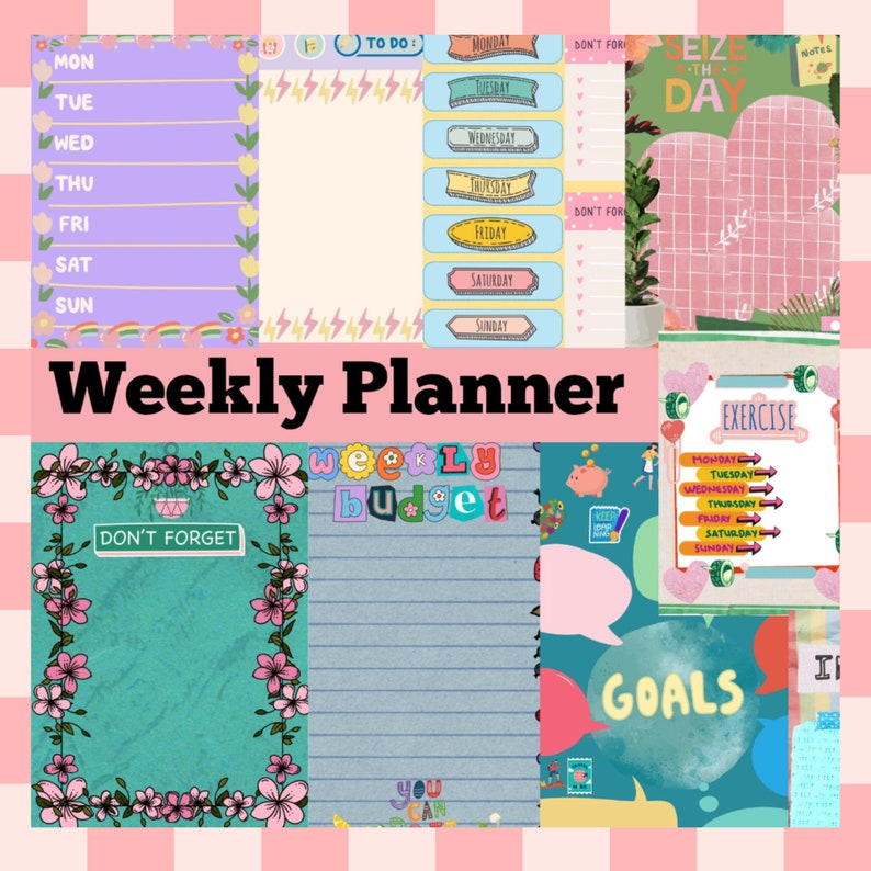 Printable Weekly Planner Templates, Digital Prints, Retro Style - Etsy