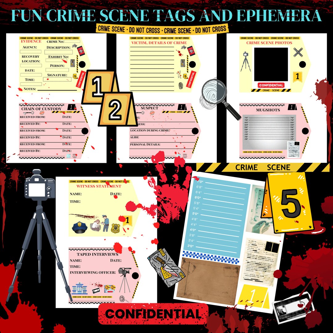 Crime Tags, Evidence Labels, Junk Journal, Ephemera, PNG, Digital ...