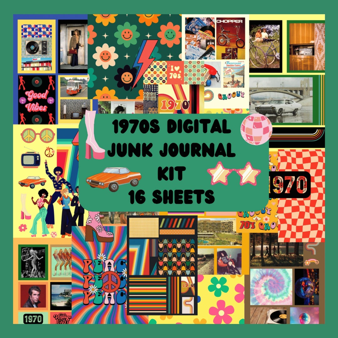 1970s Junk Journal Kit, Retro 1970s Prints, Scrapbooking, Collage, PNG ...