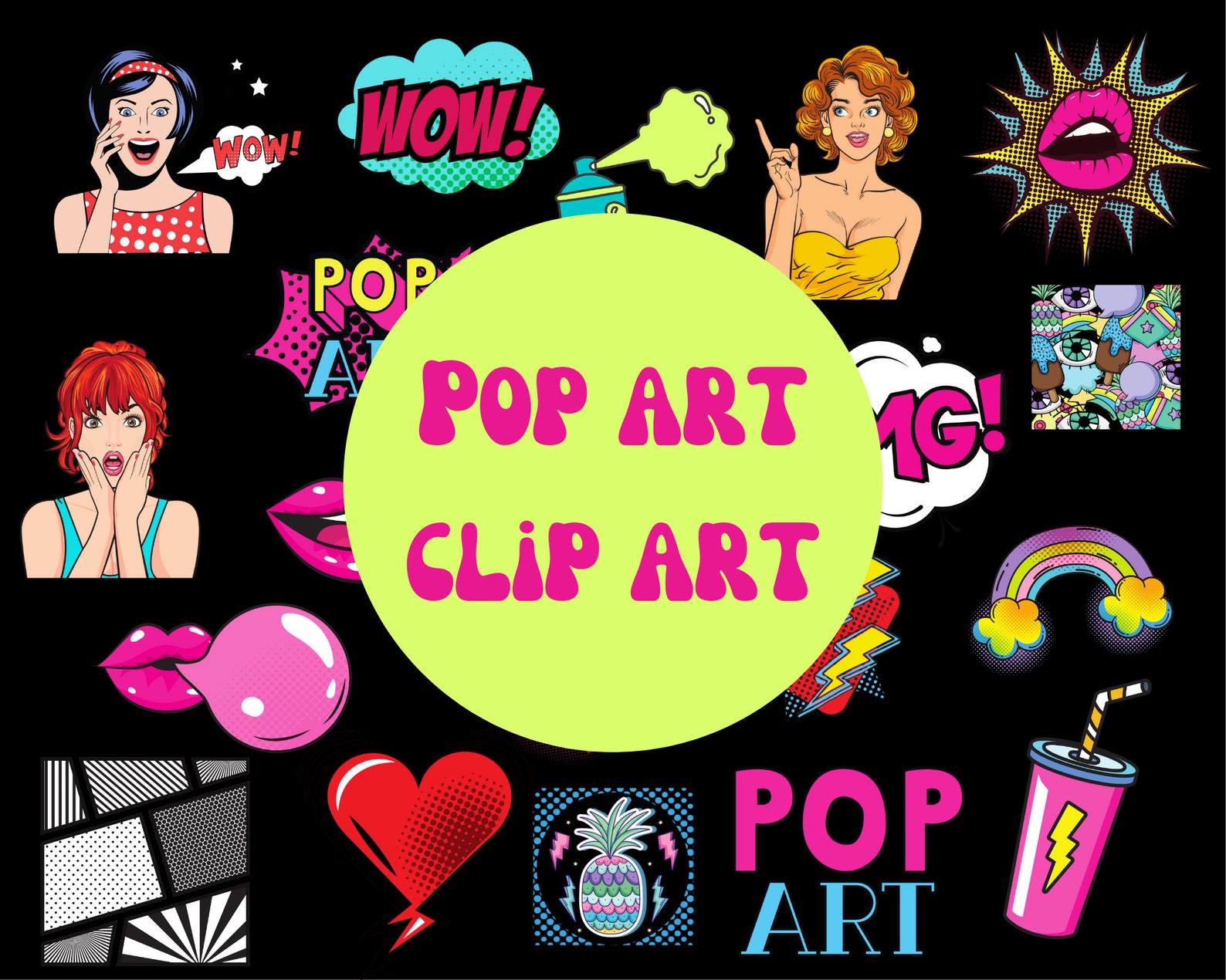 Pop Art Clip Art Set, Pop Art Elements, PNG, Journal Art - Etsy Canada