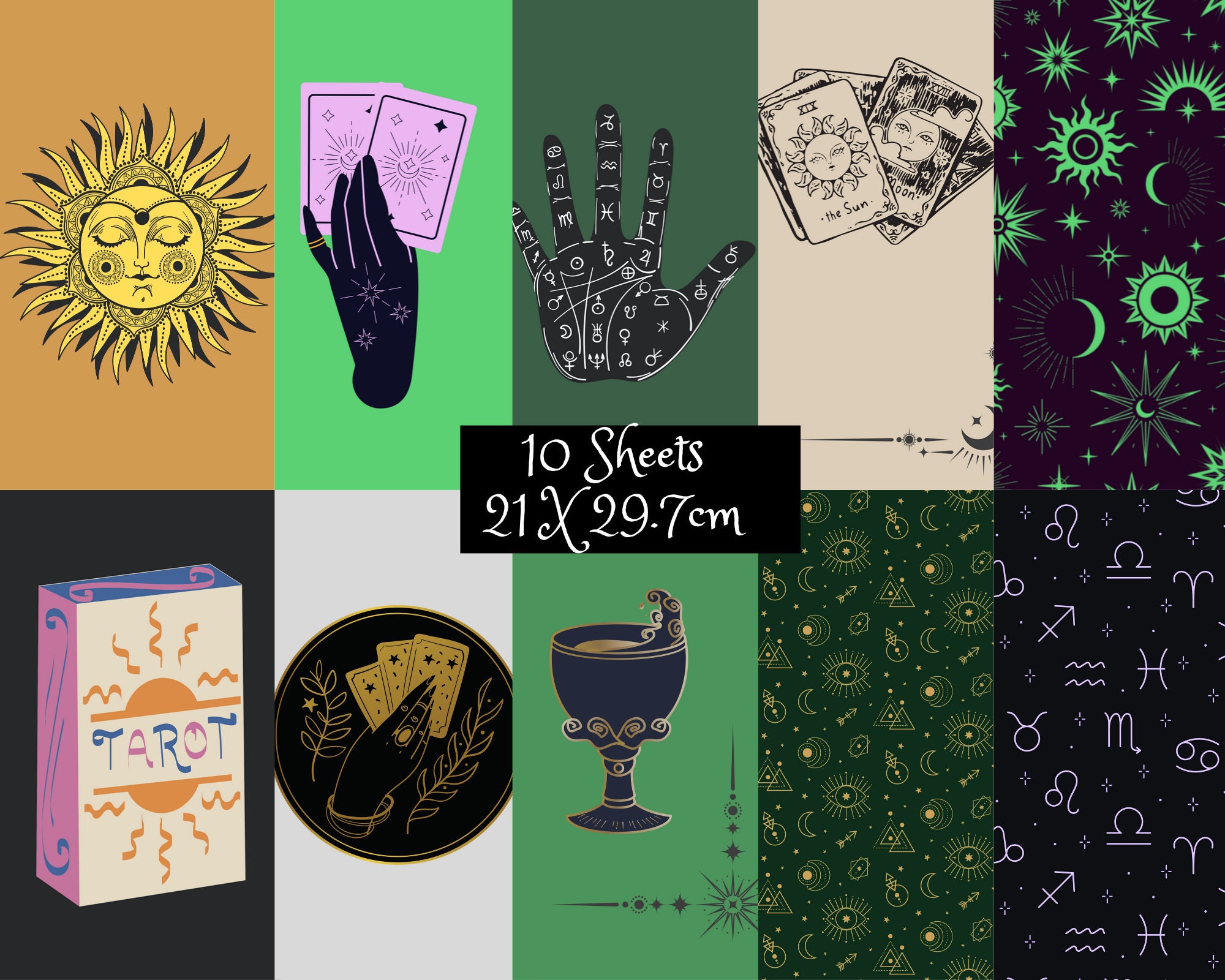 Printable Tarot Sheets, Clairvoyant, Scrapbooking, Paper Prints, DIY ...