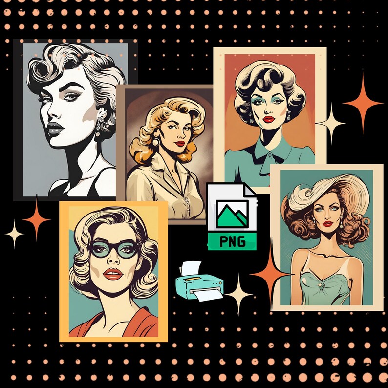 Retro Woman Digital Prints, Backgrounds, Paper, Scrapbooking, DIY Craft ...