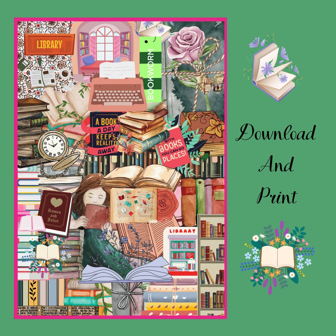 Cozy Book Collage Sheet, Digital Print, Reading, Journal Print - Etsy