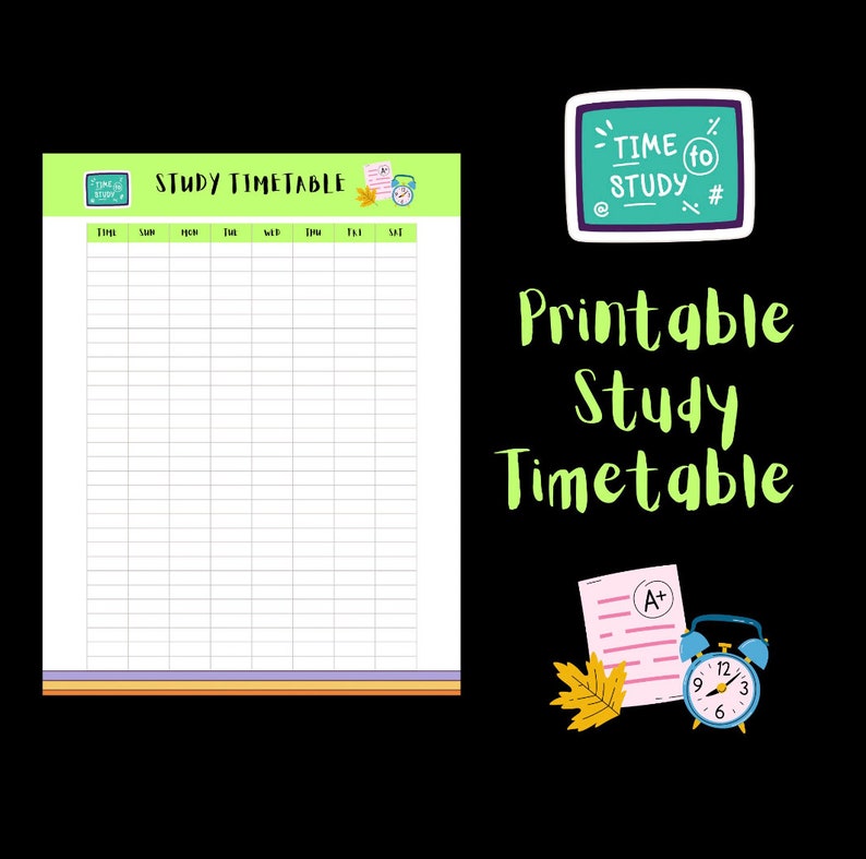 Study Timetable Template, Digital Planner, PNG Print - Etsy