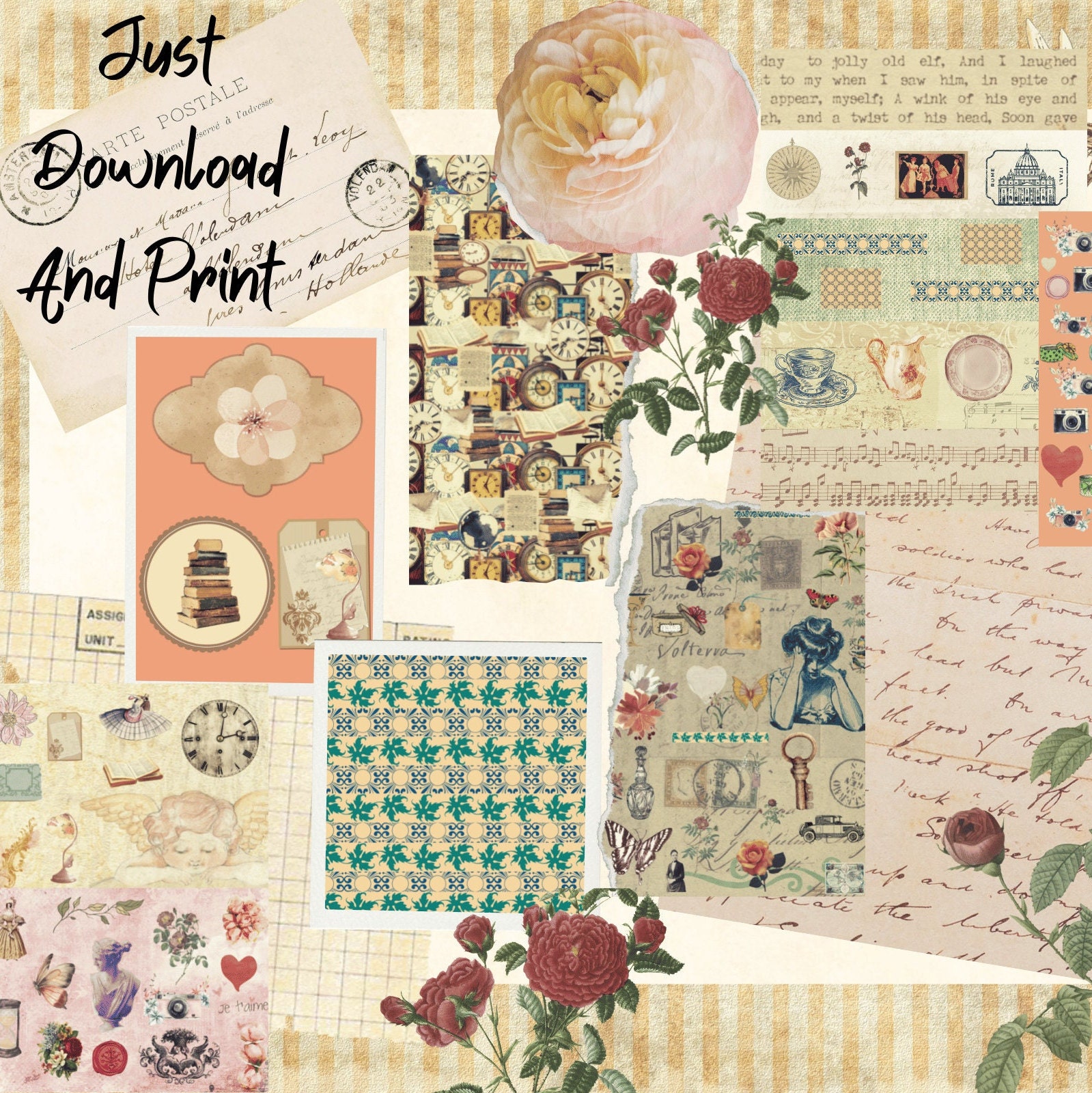 Vintage Journal Backgrounds, Junk Journal Kit, Digital Paper, Journal ...