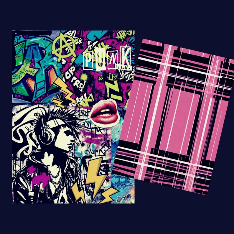 Punk Themed Paper Prints, Scrapbooking, Journal Sheets, Collage ...