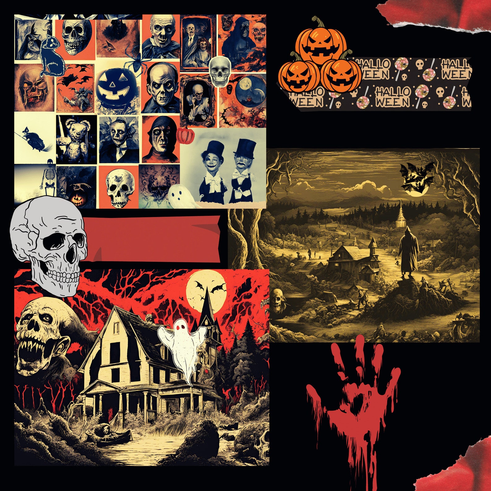 Printable Horror Halloween Scrapbook Kit, Junk Journal, Backgrounds ...