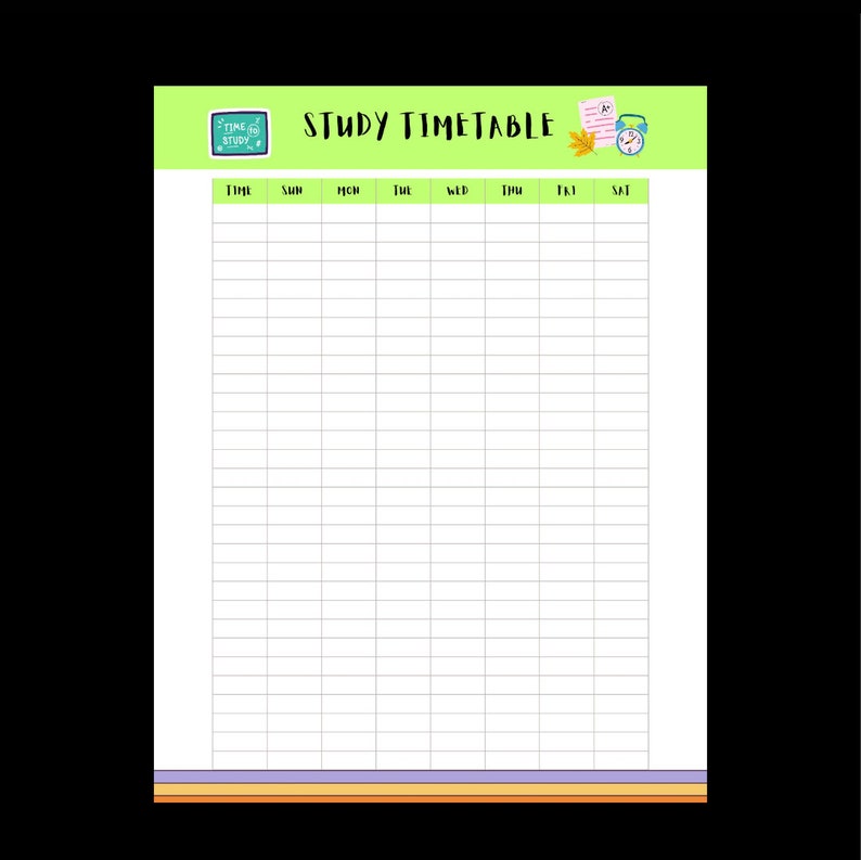 Study Timetable Template, Digital Planner, PNG Print - Etsy