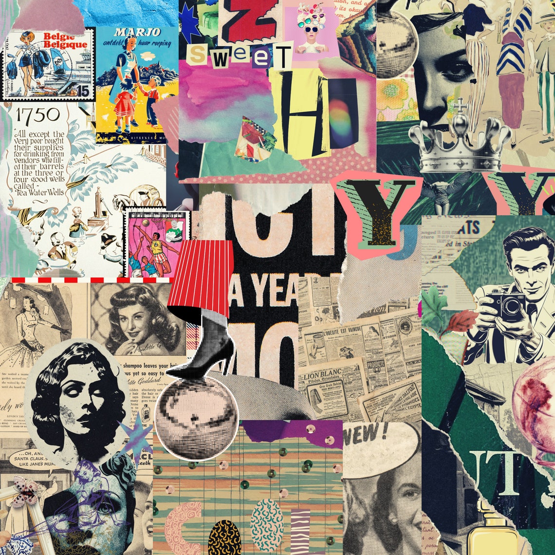 Retro Magazine Collage Paper, Digital Prints, Journaling - Etsy