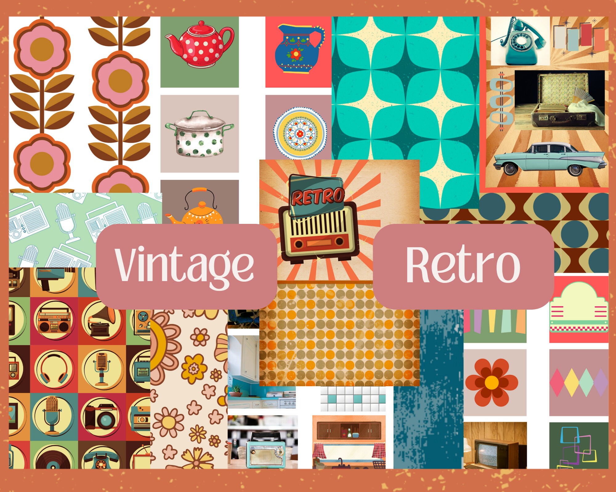 Digital Vintage Retro Junk Journal Kit, Scrapbooking, DIY Craft, Cut ...