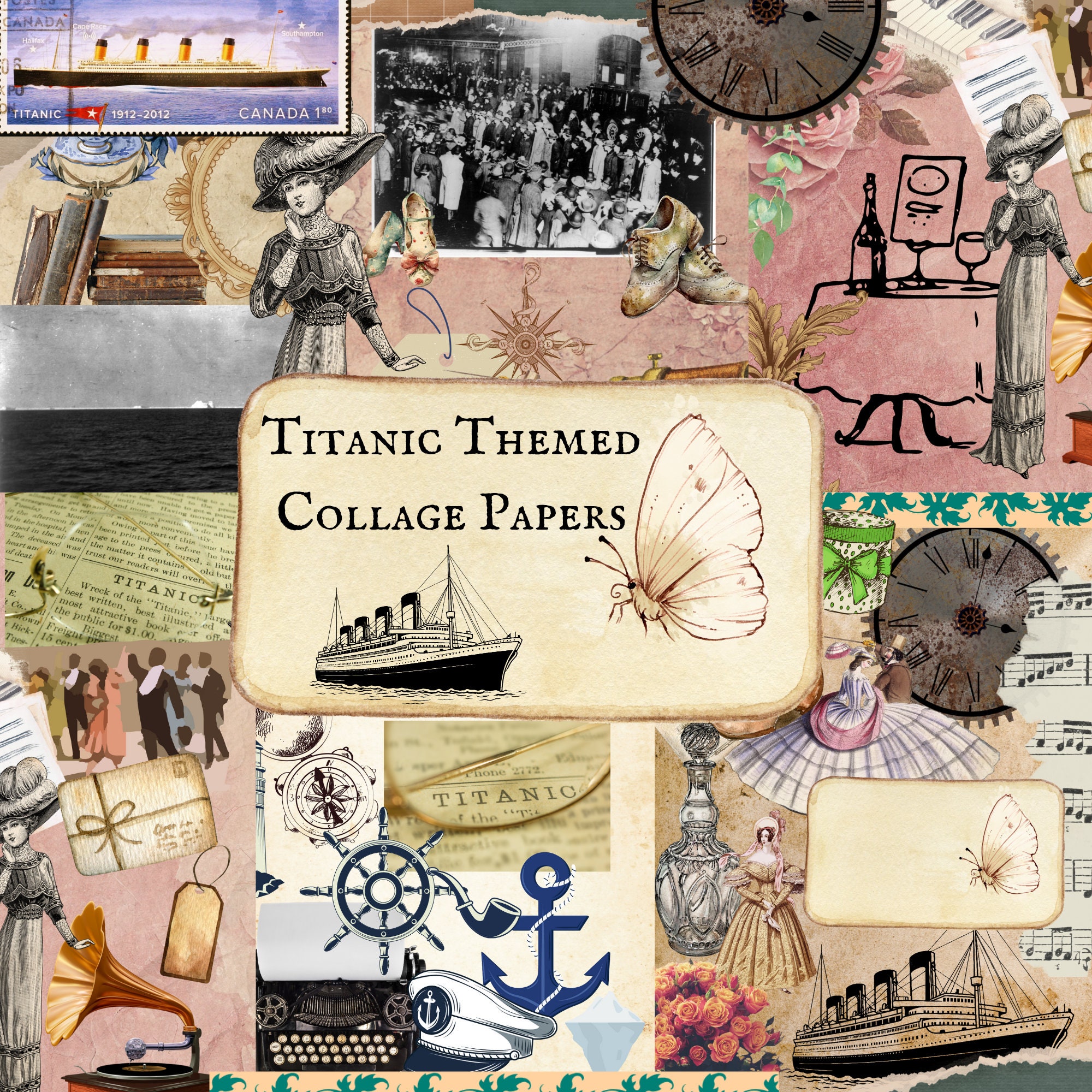 Titanic Themed Collage Papers, Digital Prints, Scrapbook Pages, Junk ...