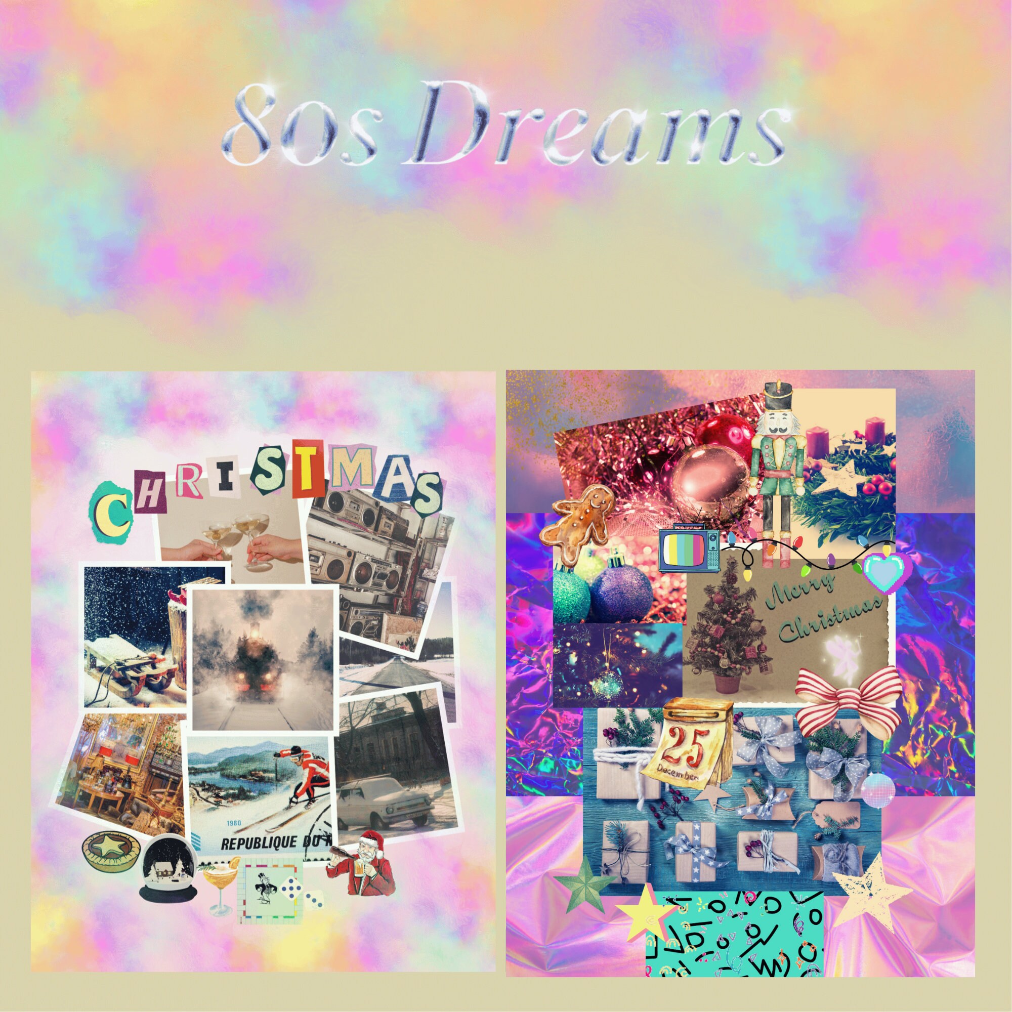 1980s Christmas Collage Paper, Junk Journal Papers, 80s Digital ...