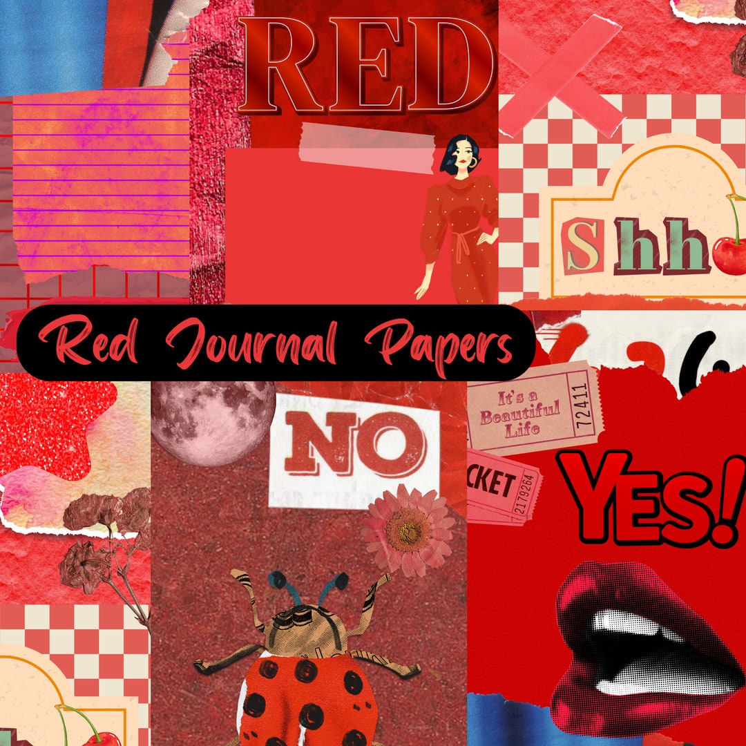 Red Journal Papers, Collage Sheets, Abstract Prints, Scrapbooking ...
