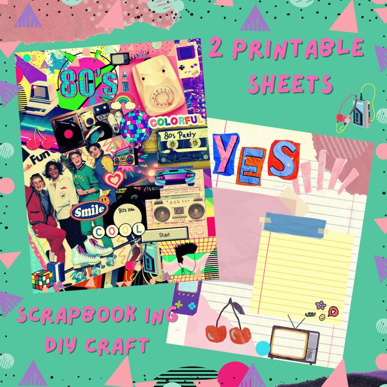Printable 80s Collage PNG, Junk Journal, Scrapbooking, Digital Download ...