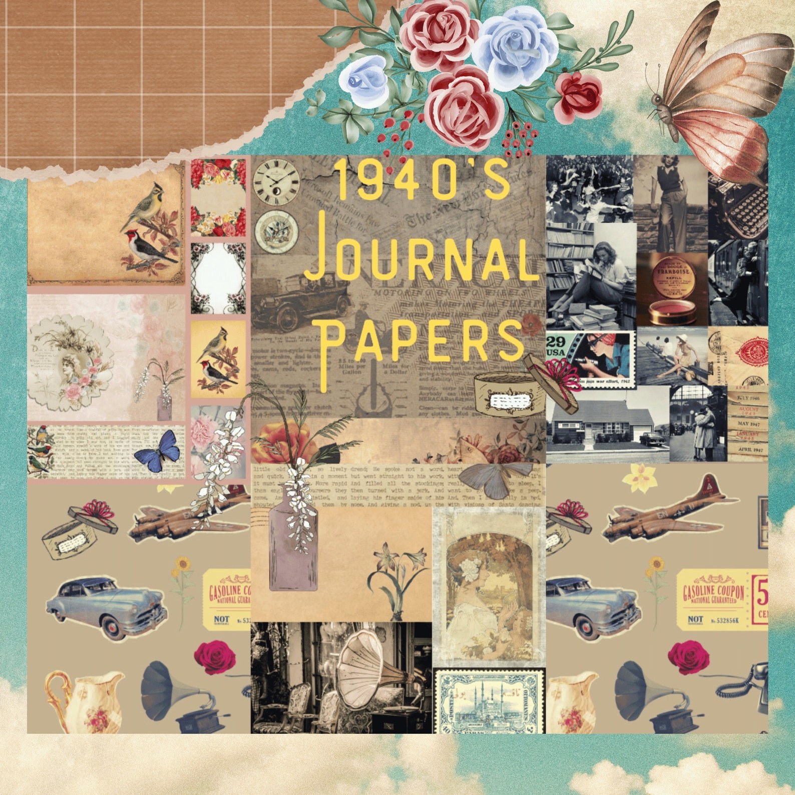 Printable 1940s Junk Journal, Vintage Scrapbooking, Ephemera, PNG ...