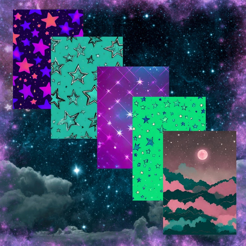 Printable Night Sky Sheets, Digital Paper, Scrapbooking, Journal Pages ...