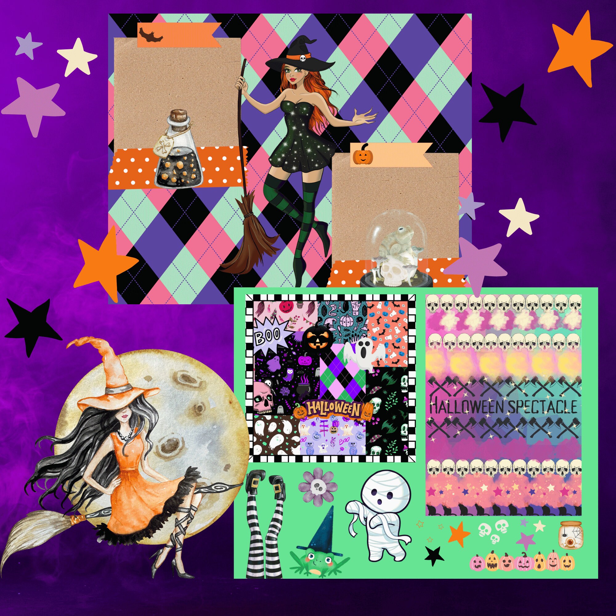 Printable Halloween Scrapbook Kit, Journal Pages, Collage Sheets, PNG ...