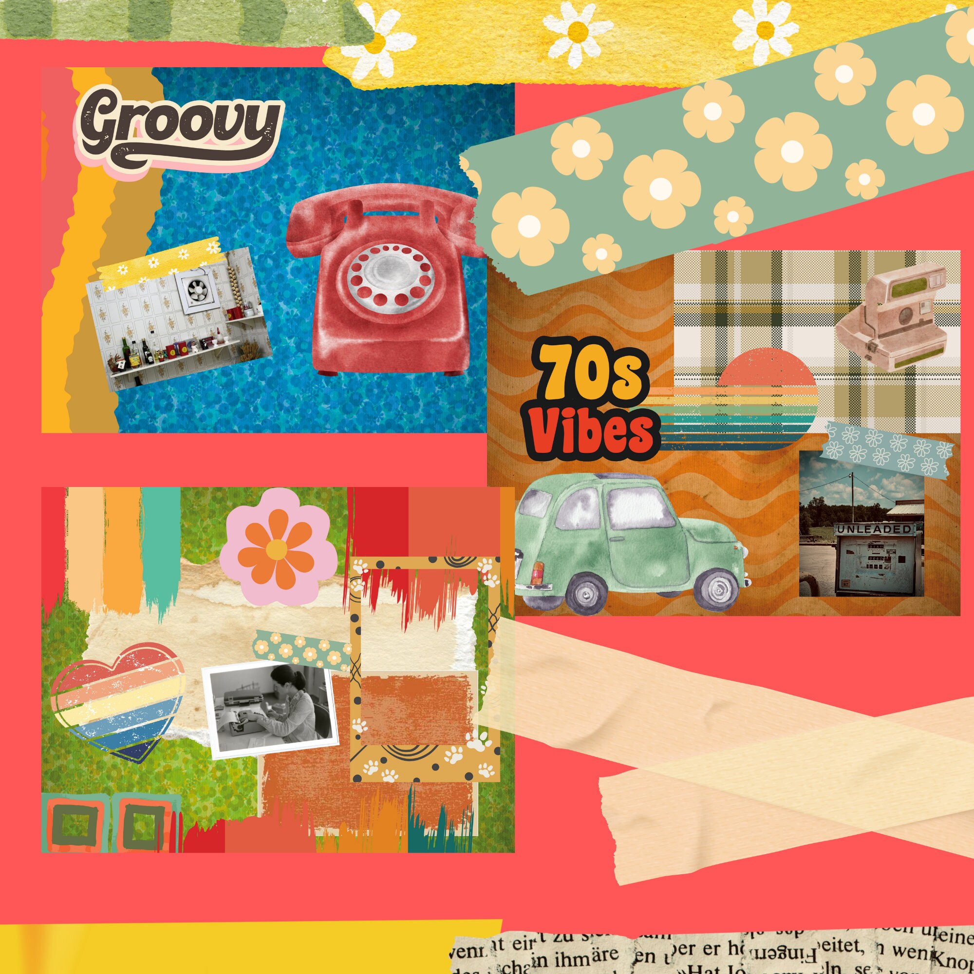 1970s Scrapbook Paper, Digital Prints, Retro Vintage, Junk Journal ...