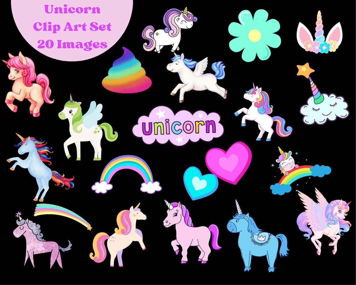 Unicorn Clipart, Unicorn Image File Set, Rainbows, Multicoloured Pastel ...
