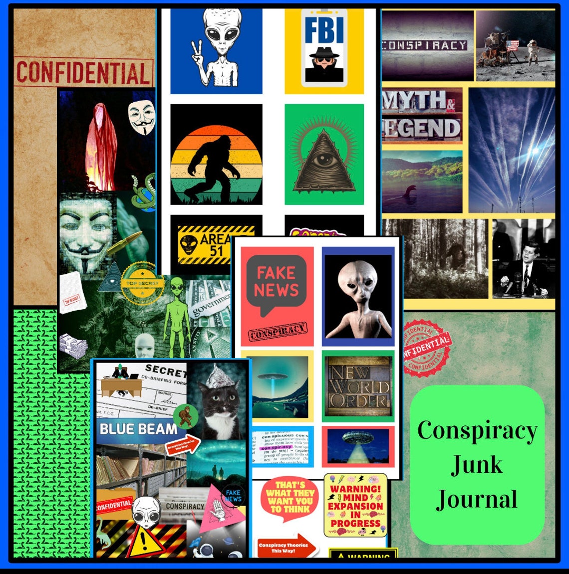 Conspiracy Files, Digital Junk Journal Kit, DIY Ephemera, Collage ...