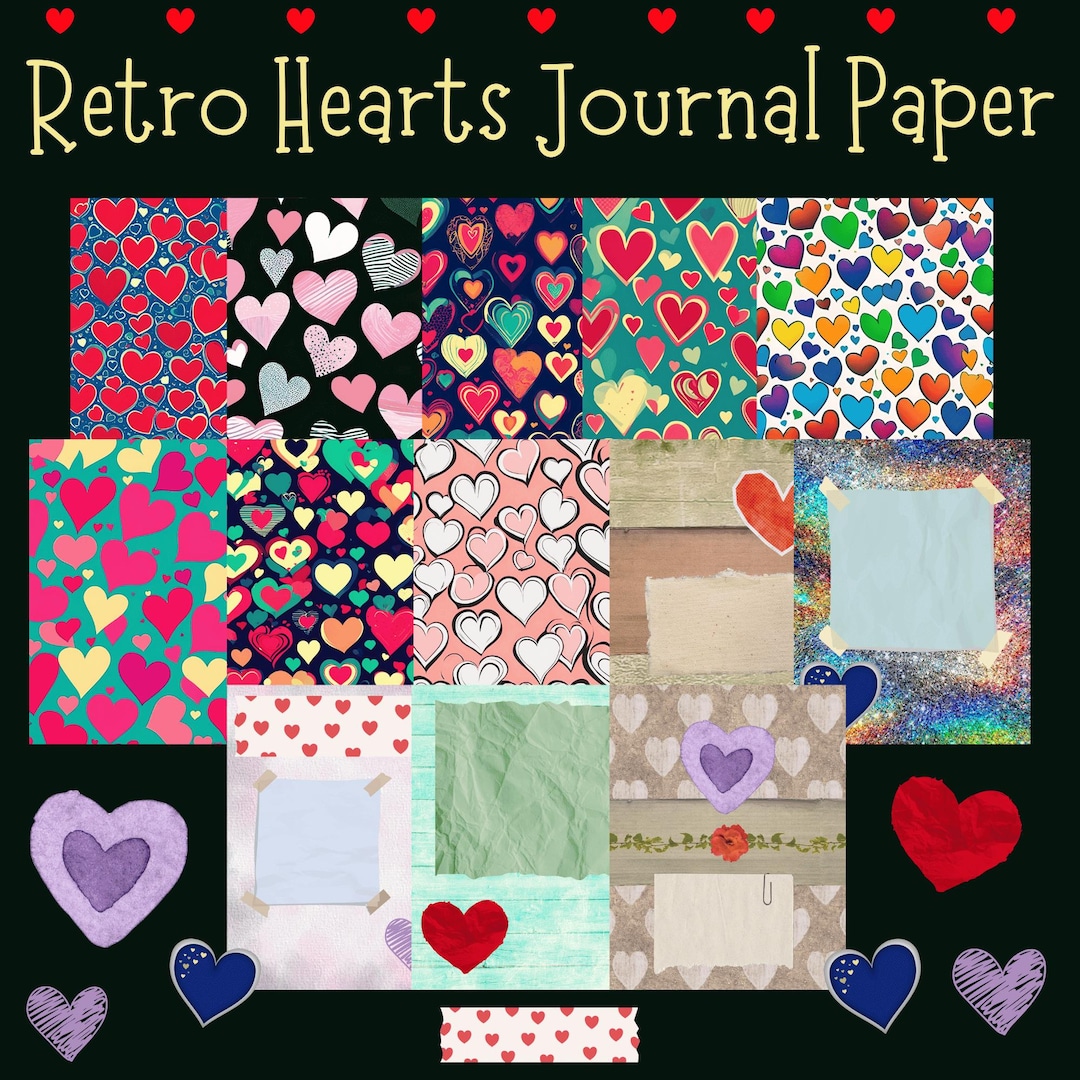 Valentines, Retro Hearts Journal Paper, Backgrounds, Scrapbooking, PNG ...