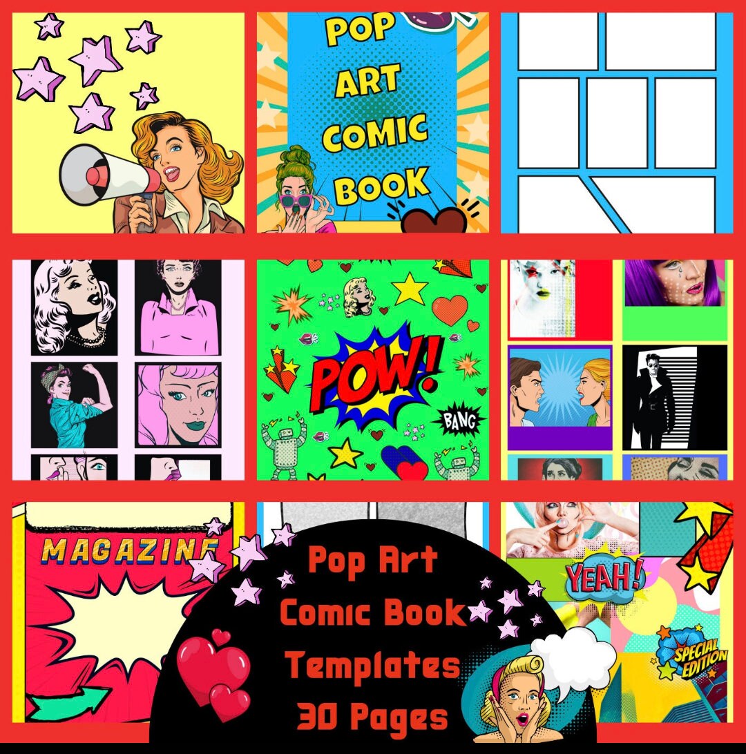 Pop Art Comic Templates, Digital Download Prints, DIY Craft, Journaling ...