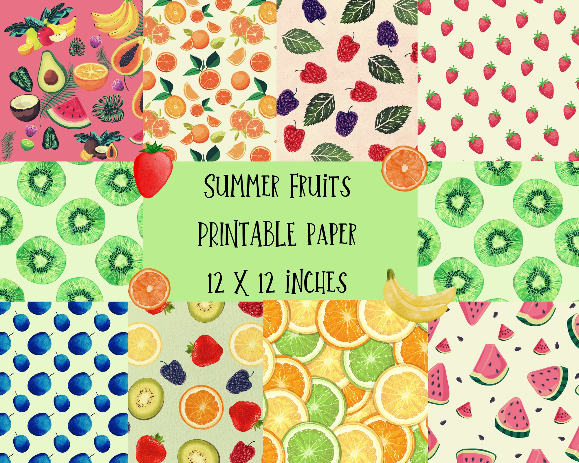 Summer Fruits Backgrounds, Printable Fruit Patterns, Strawberries ...