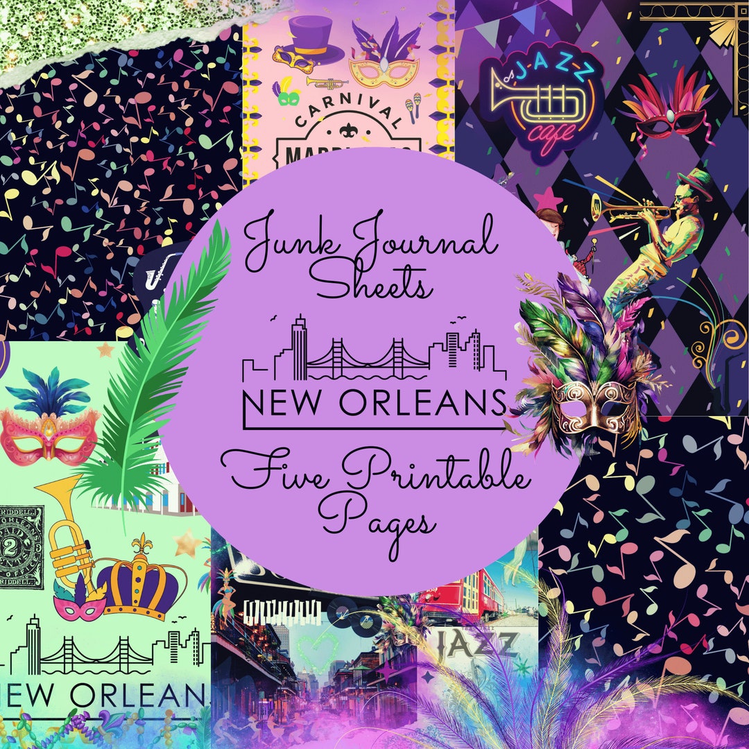 New Orleans Prints, Digital Paper, Junk Journal Pages, Mardi Gras ...